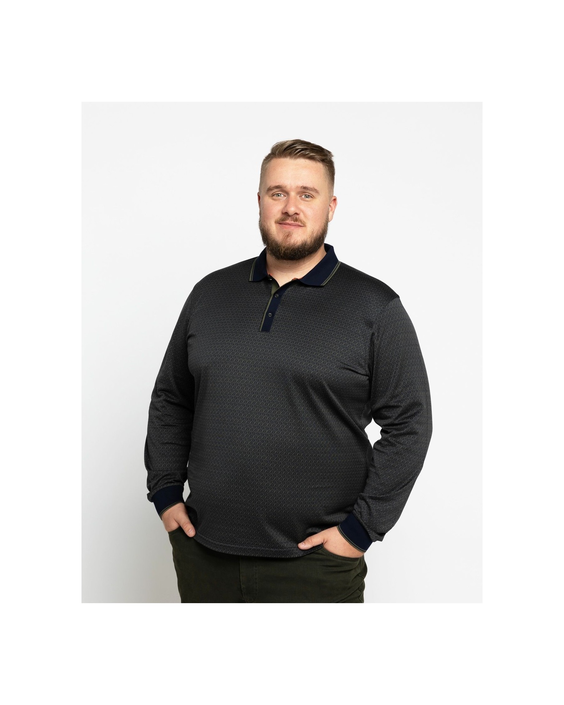 Polo manches longues mercerisé grande taille vert - Size-factory