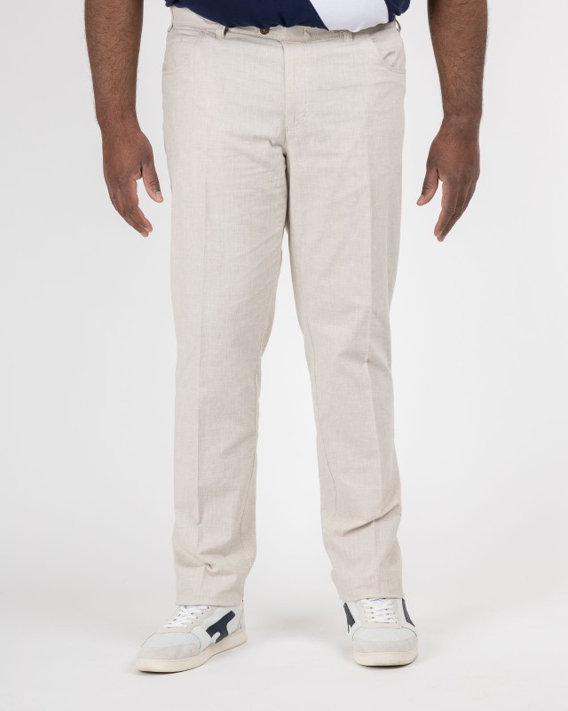 Pantalon en coton lin grande taille beige